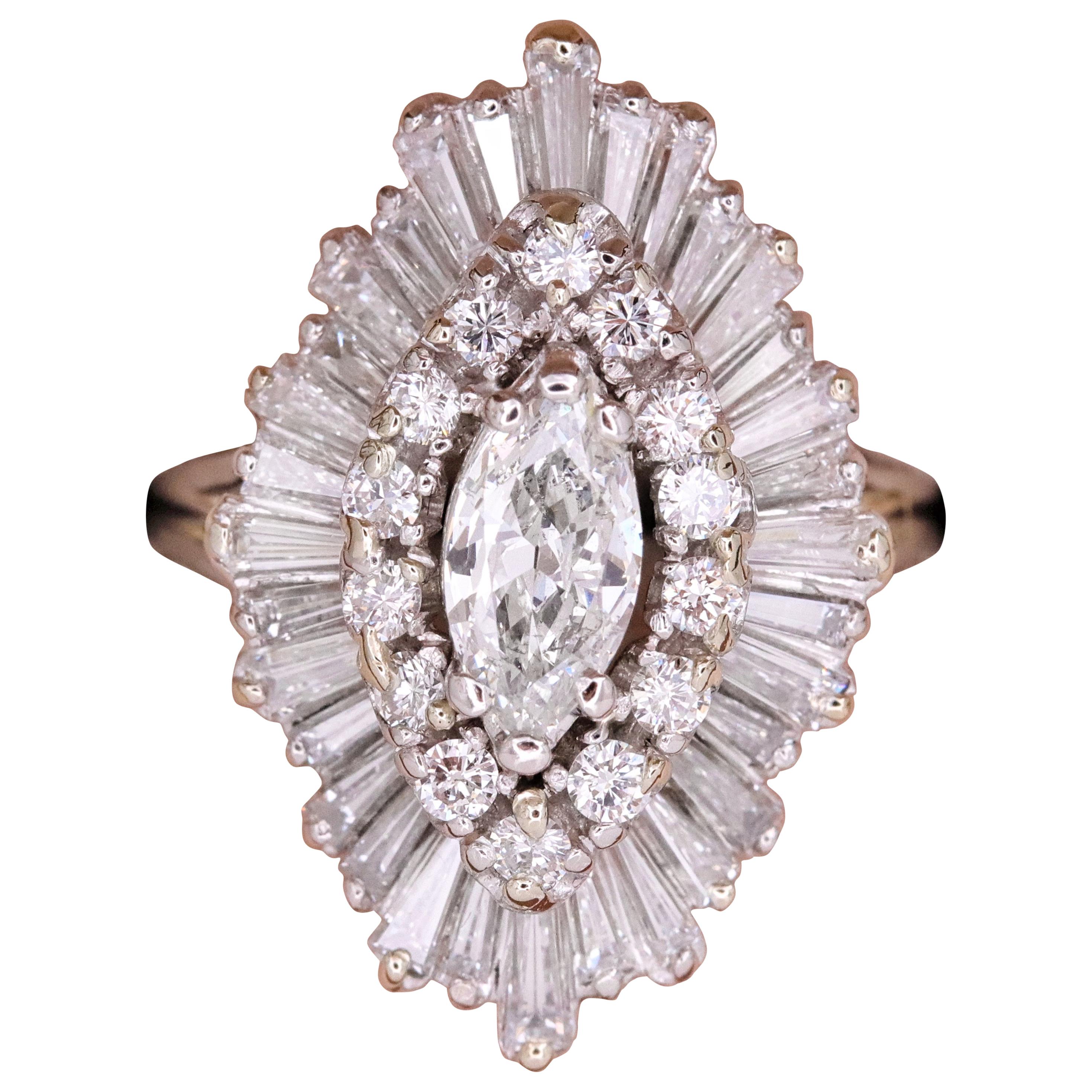 Platinum 3.60 Carat Ballerina Style Diamond Cocktail Ring at 1stDibs ...