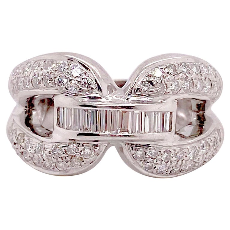 1 Carat Diamond Band Ring, White Gold, Baguette and Round Diamonds For ...