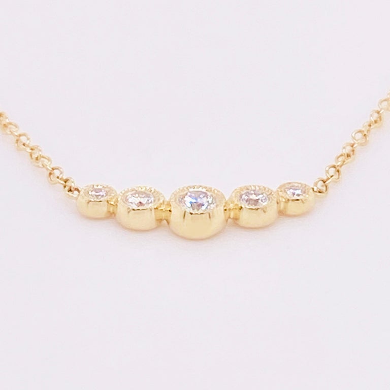 Diamond Bar Necklace, 14 Karat Yellow Gold Curved Round Bar ...