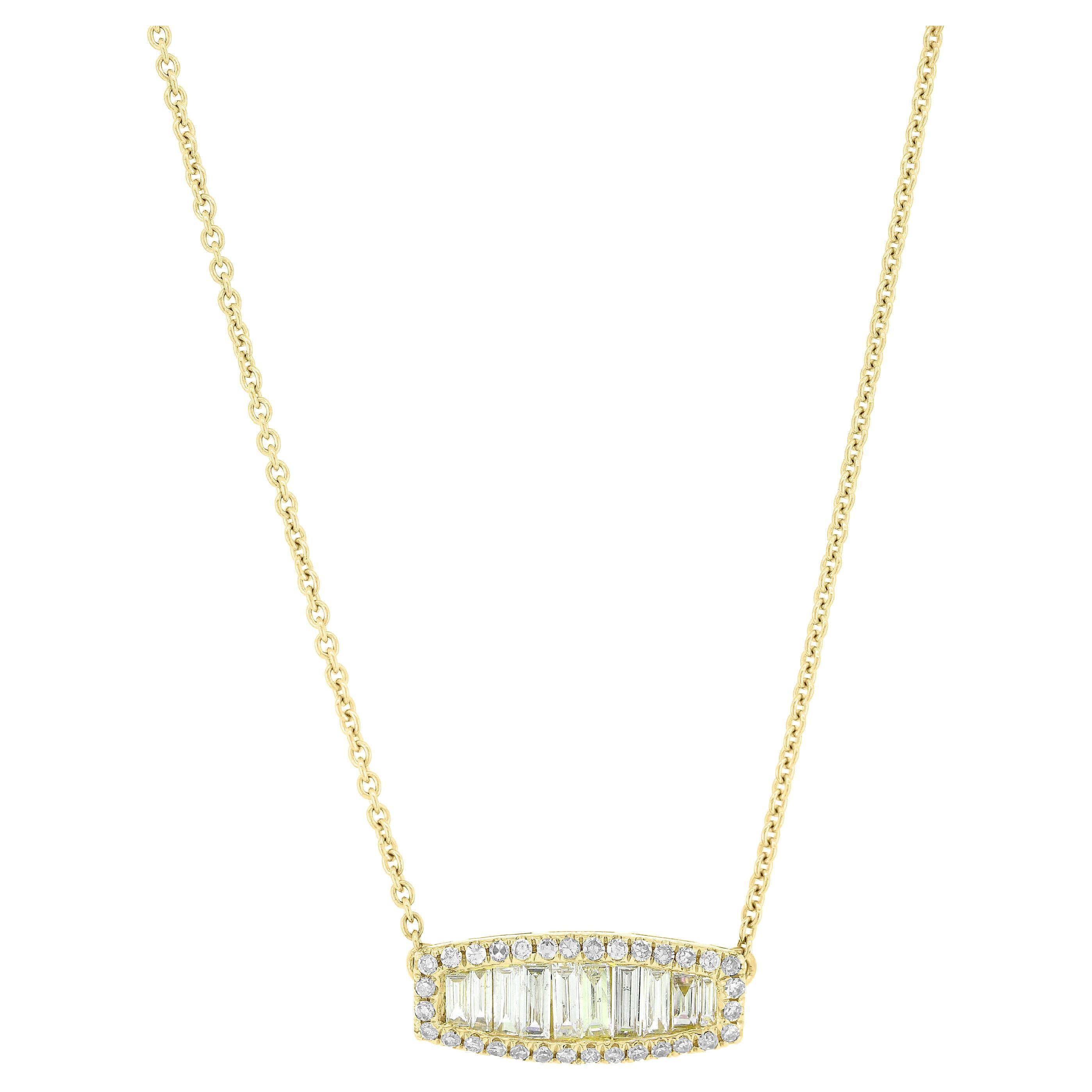 14 Karat Yellow Gold Diamond Bar Necklace For Sale at 1stDibs