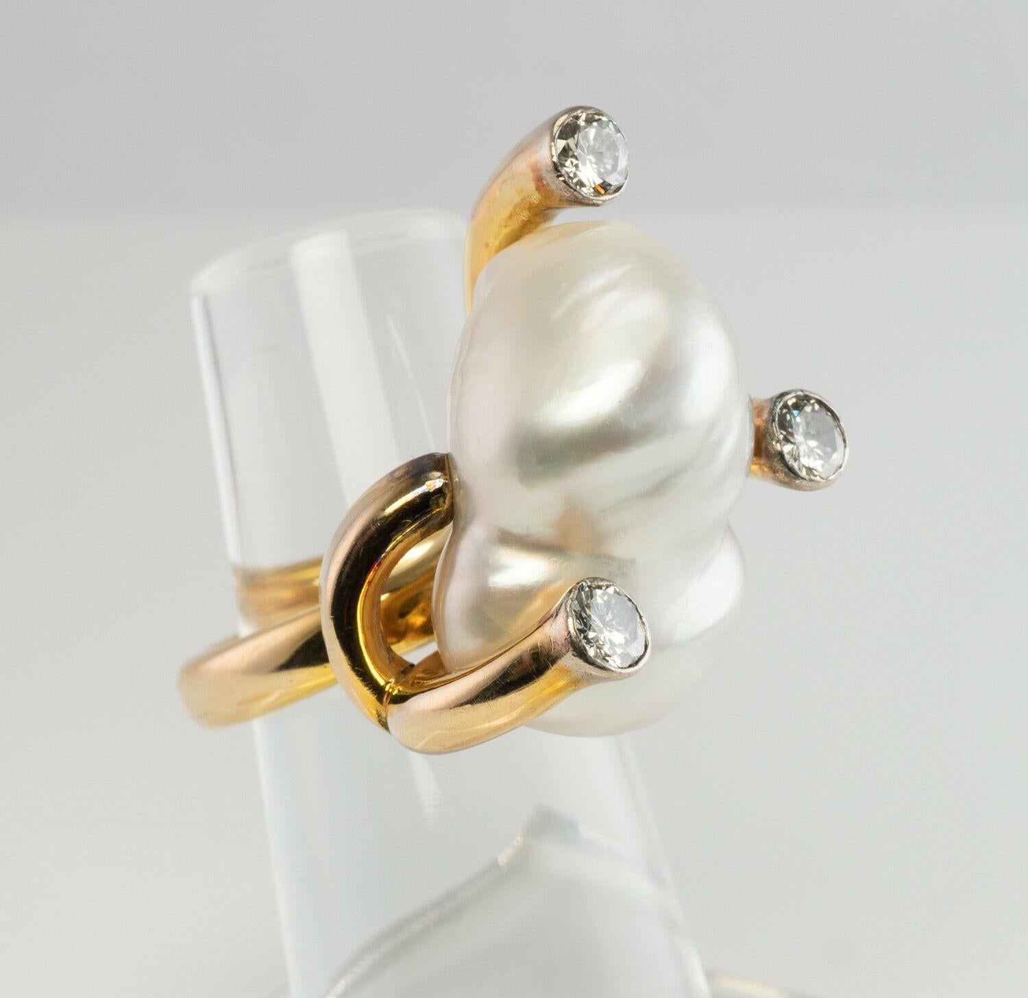 Diamond Baroque Pearl Ring 14K Gold Cocktail For Sale at 1stDibs
