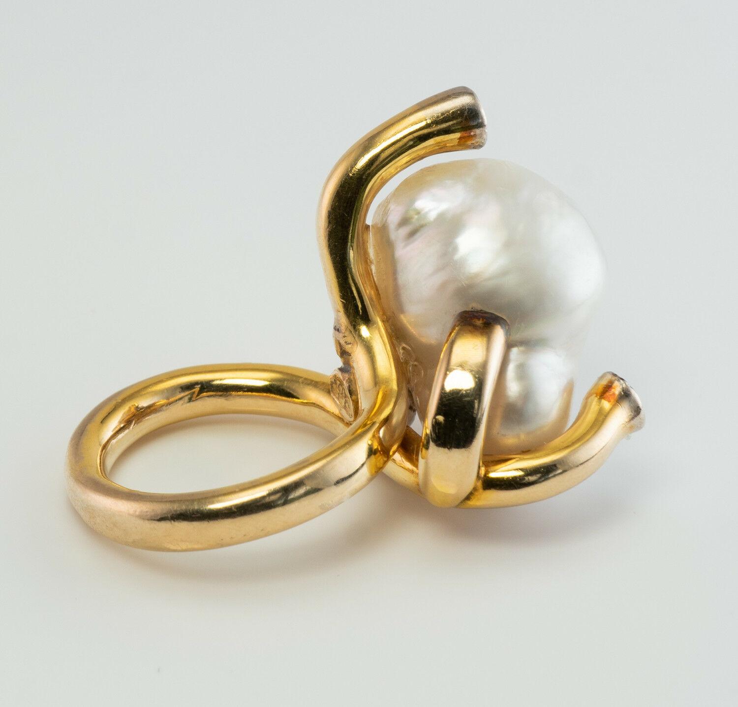 Diamond Baroque Pearl Ring 14K Gold Cocktail For Sale at 1stDibs