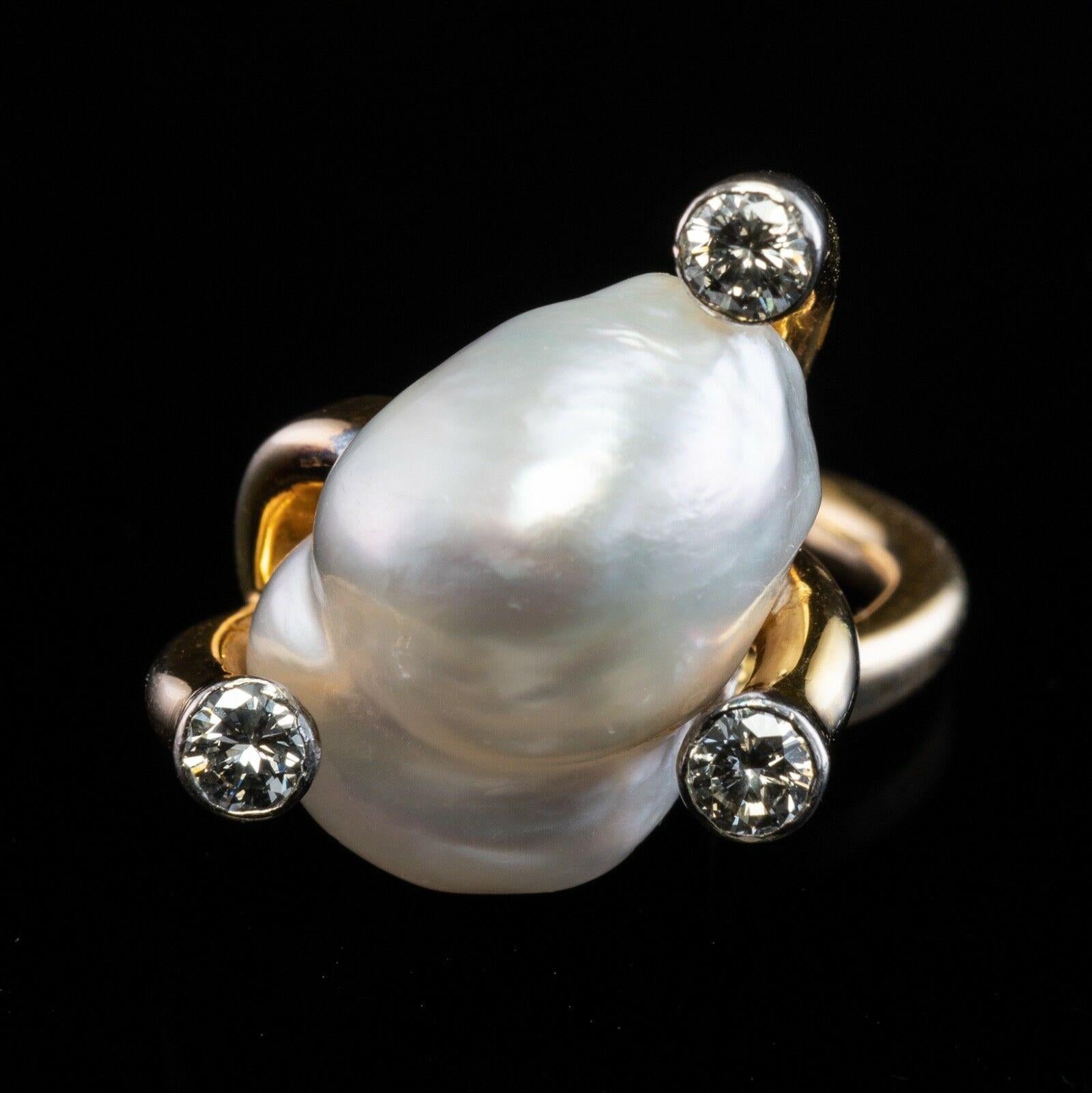 Diamond Baroque Pearl Ring 14K Gold Cocktail For Sale at 1stDibs