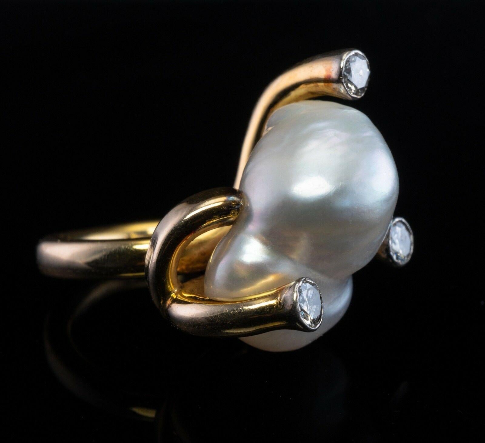 Diamond Baroque Pearl Ring 14K Gold Cocktail For Sale at 1stDibs