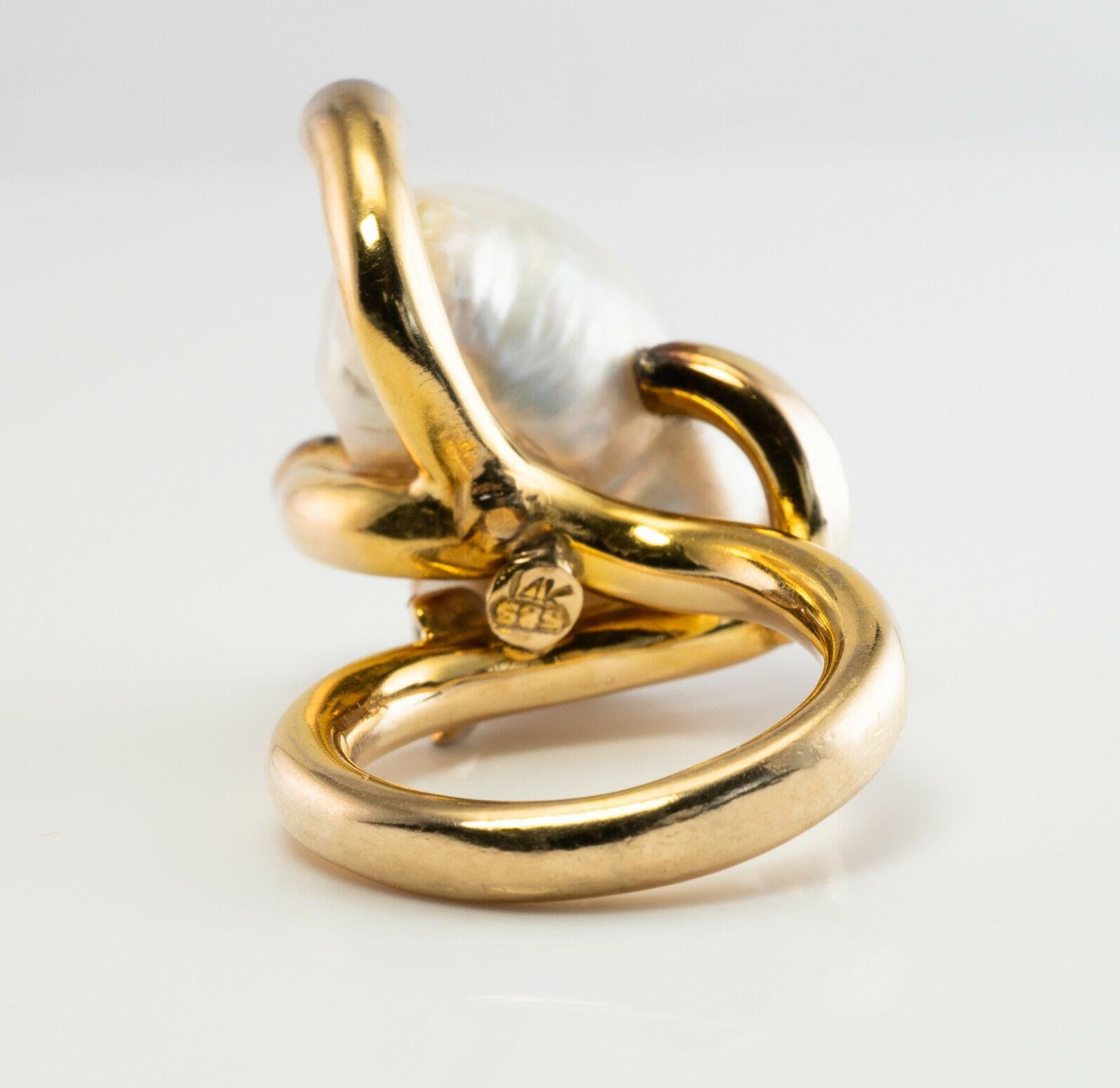 Diamond Baroque Pearl Ring 14K Gold Cocktail For Sale at 1stDibs