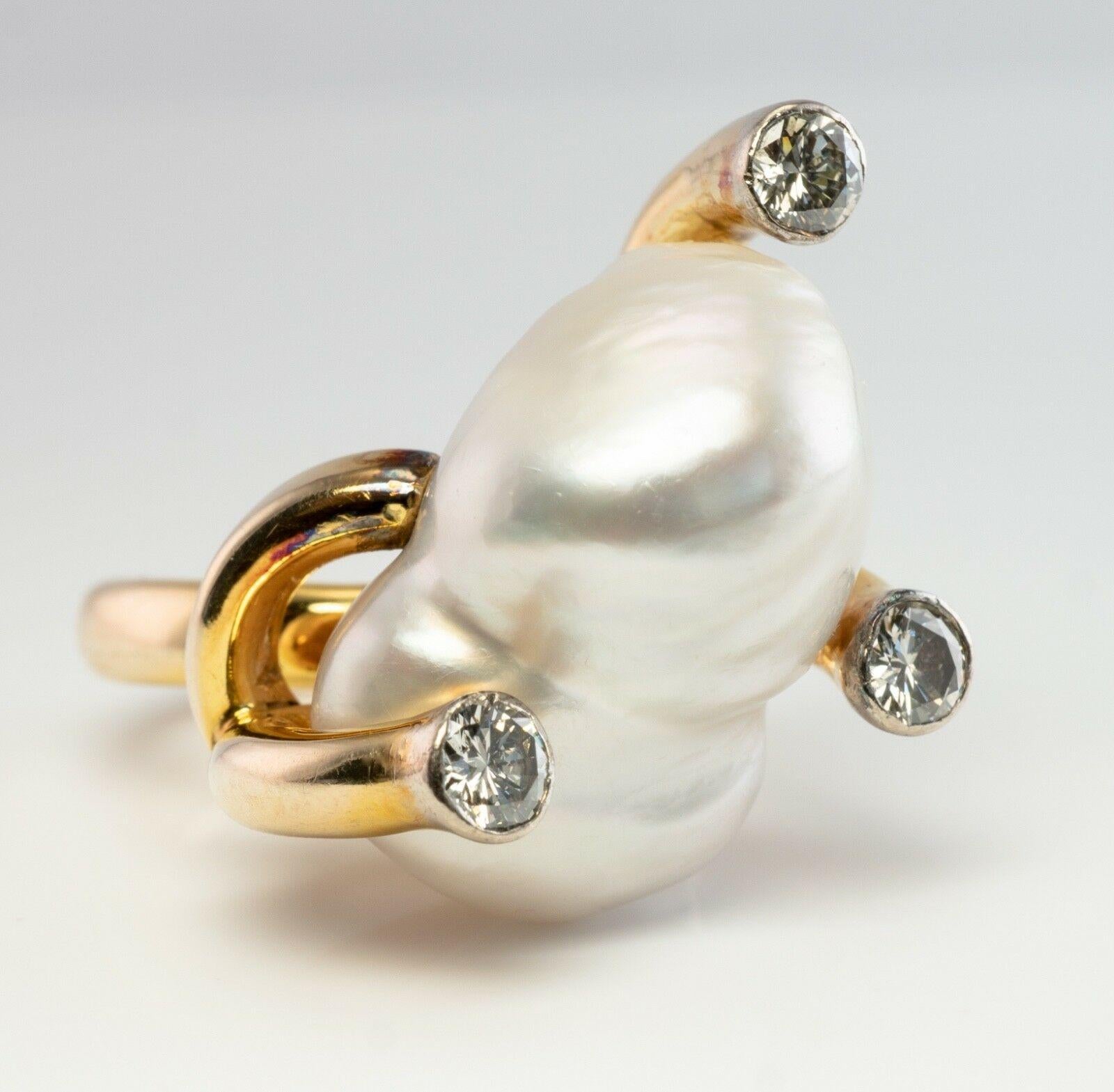 Diamond Baroque Pearl Ring 14K Gold Cocktail For Sale at 1stDibs
