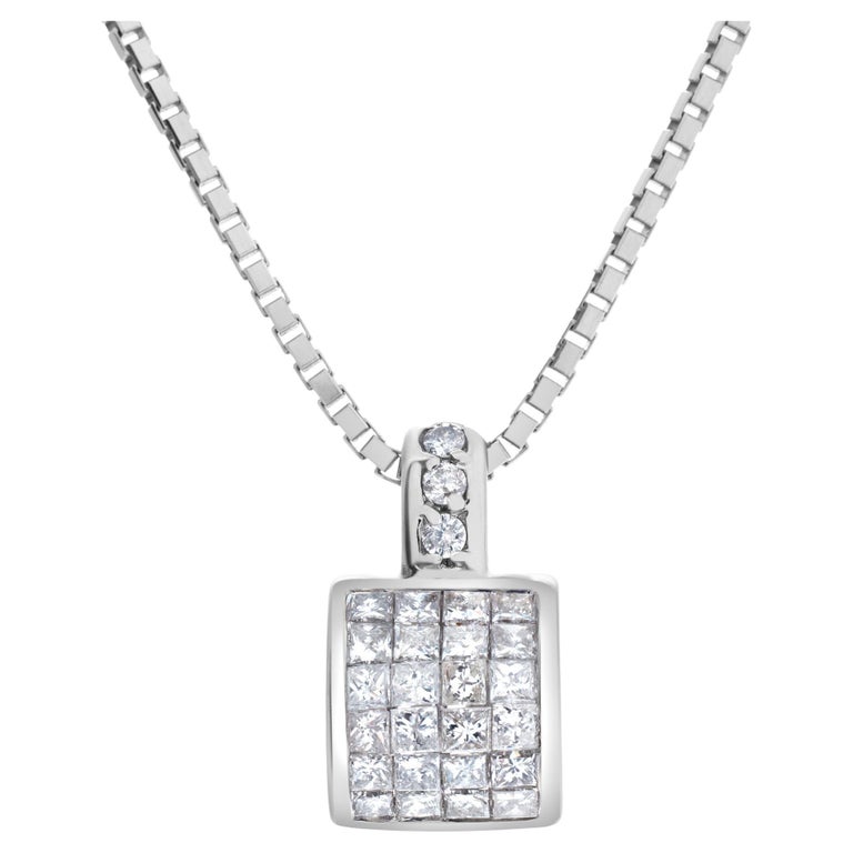 Diamond Barrel Pendant in 14k White Gold with Invisible Set Princess ...