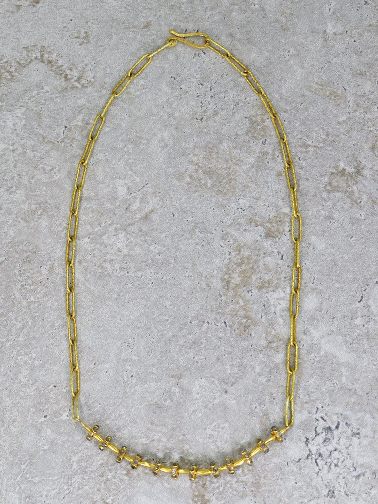 Diamond Beaded 22 Karat Gold Chain Link Necklace For Sale at 1stDibs