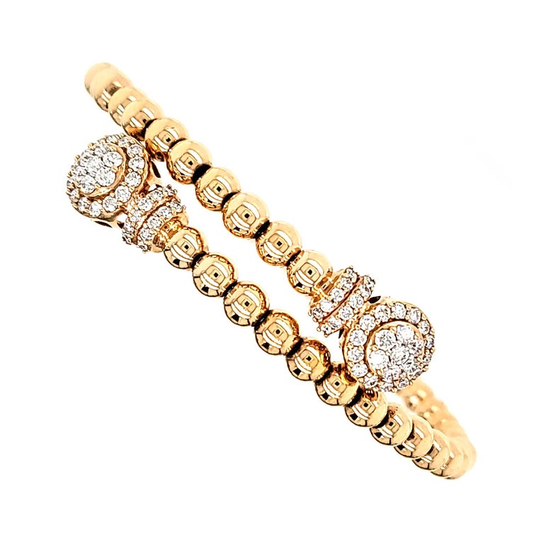 Diamond Beaded Flexible Bangle Bracelet For Sale at 1stDibs
