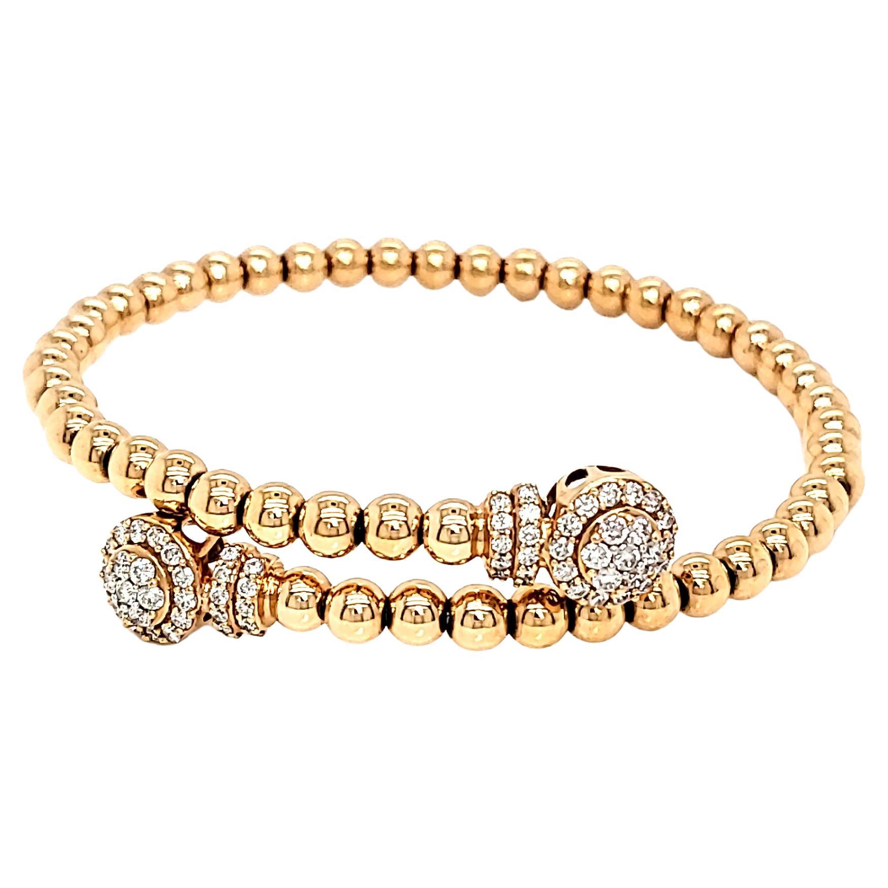 Diamond Beaded Flexible Bangle Bracelet For Sale at 1stDibs
