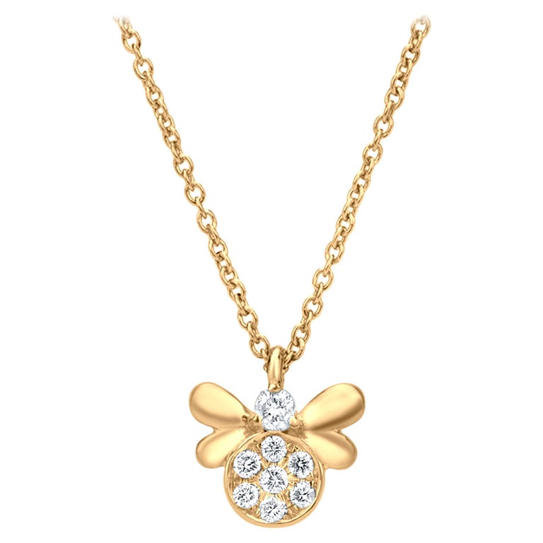 Bee Diamond Pendant Necklace in 18K Yellow Gold at 1stDibs