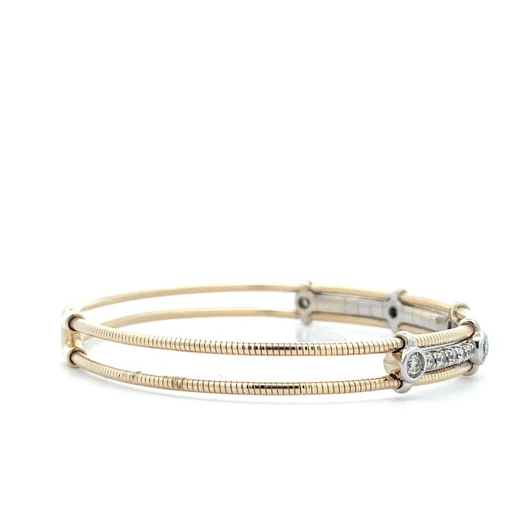 Diamond Bezel Cluster Flexible Bangle in 14k Solid Gold For Sale at 1stDibs
