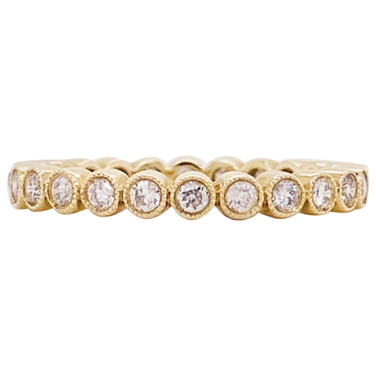 Customizable Diamond Bezel Eternity Band 14K Yellow Gold Stackable Half ...