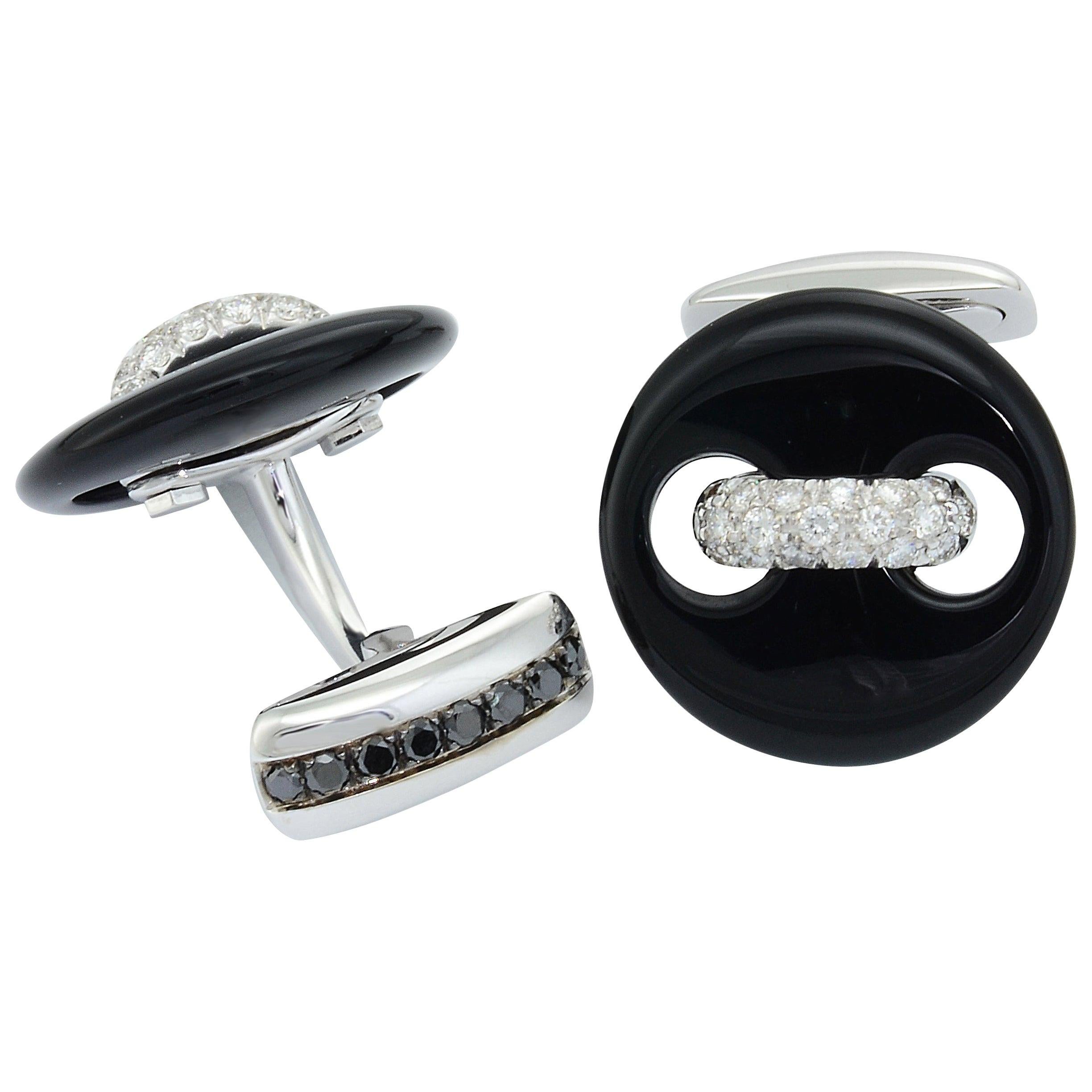 Handmade Titanium Diamond 18 Karat Gold Cufflinks For Sale at 1stDibs