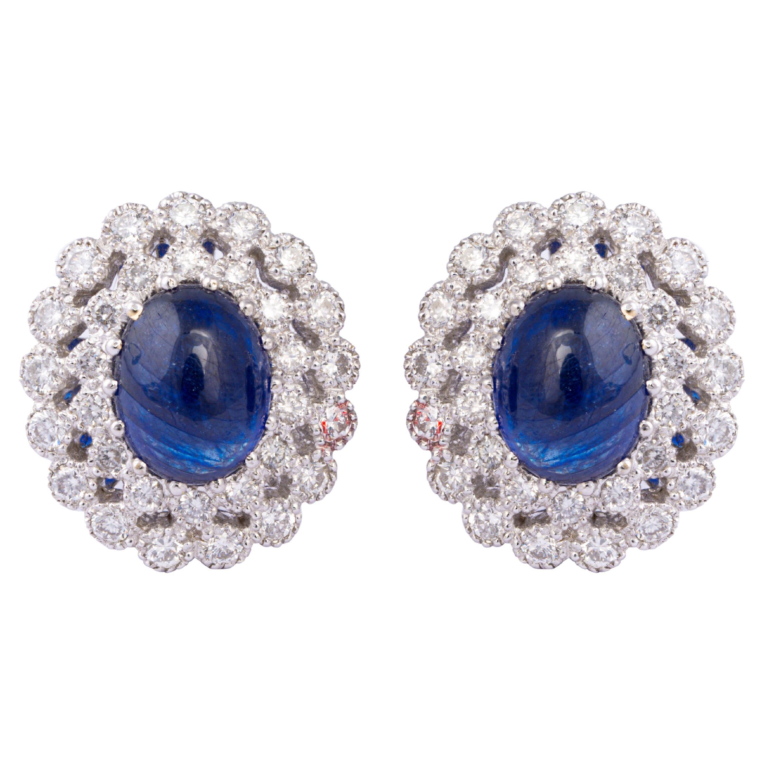 18k gold Diamond Blue Sapphire Earring For Sale at 1stDibs