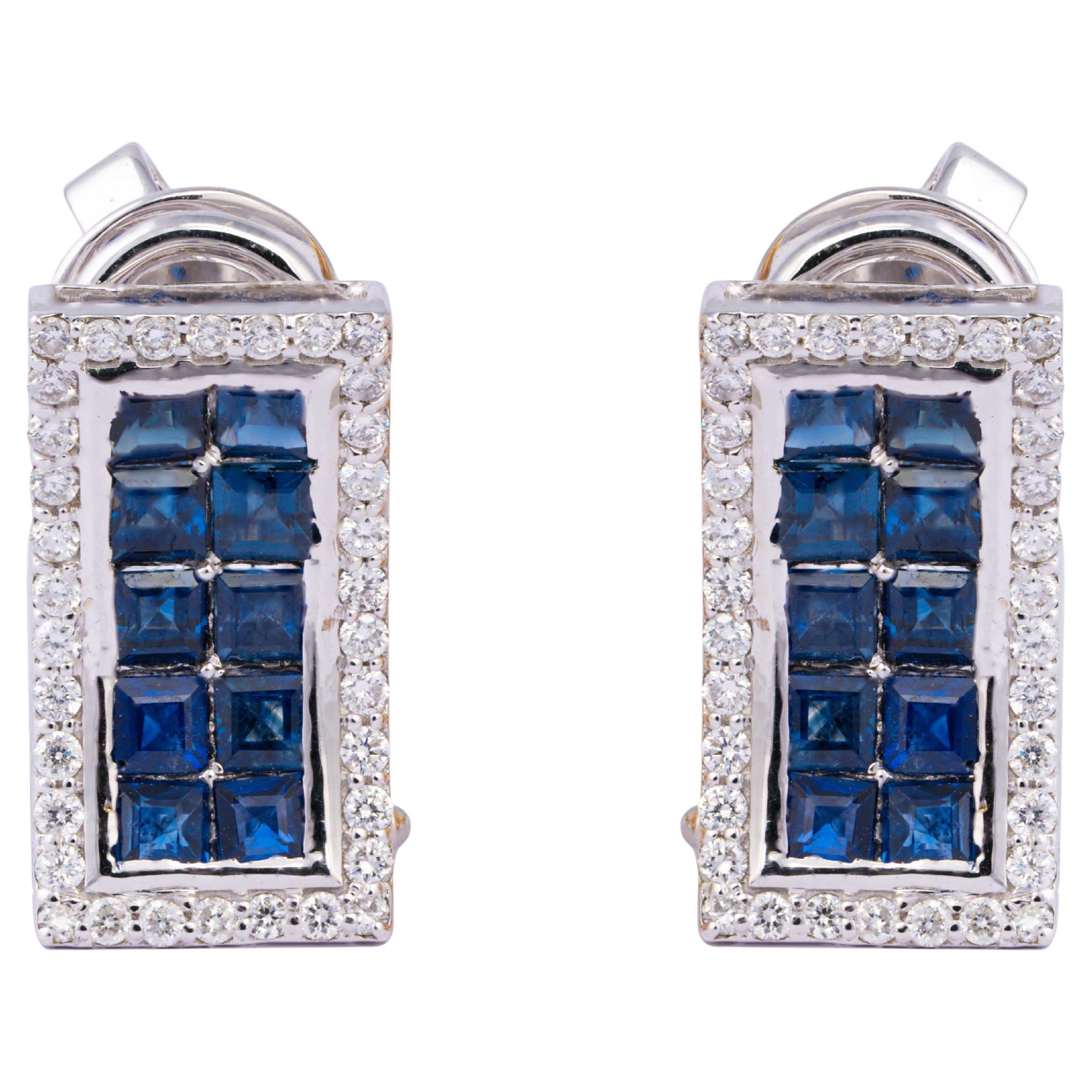 18k gold 1.10cts Diamond and 1.42cts Sapphire Earring For Sale at 1stDibs