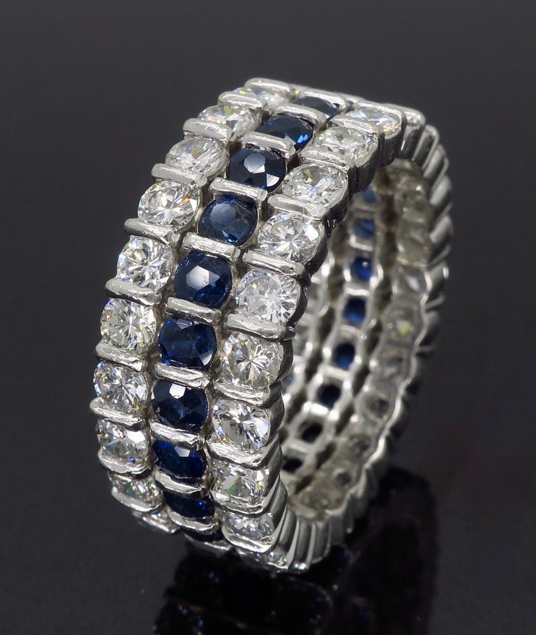 Diamond and Blue Sapphire Eternity Ring in Platinum at 1stDibs