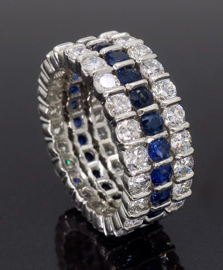 Diamond and Blue Sapphire Eternity Ring in Platinum at 1stDibs