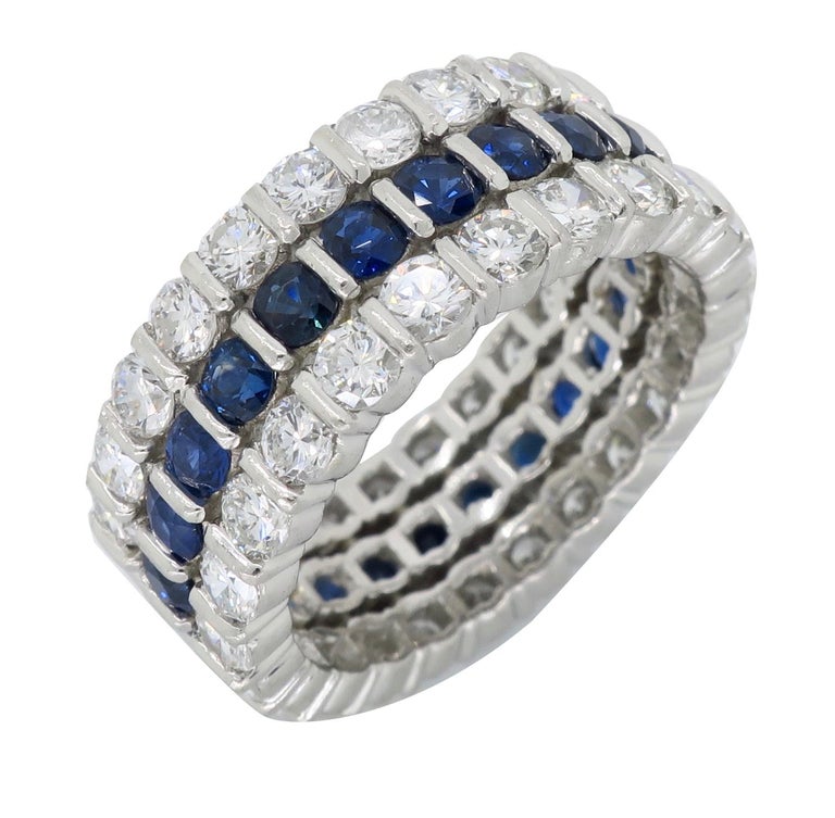 Diamond and Blue Sapphire Eternity Ring in Platinum at 1stDibs