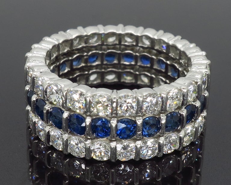 Diamond and Blue Sapphire Eternity Ring in Platinum at 1stDibs