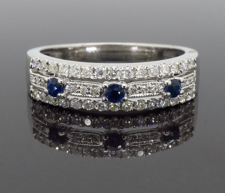 Diamond and Blue Sapphire Negative Space Band Ring at 1stDibs