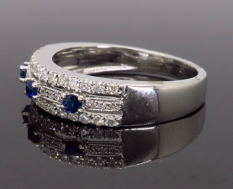 Diamond and Blue Sapphire Negative Space Band Ring at 1stDibs