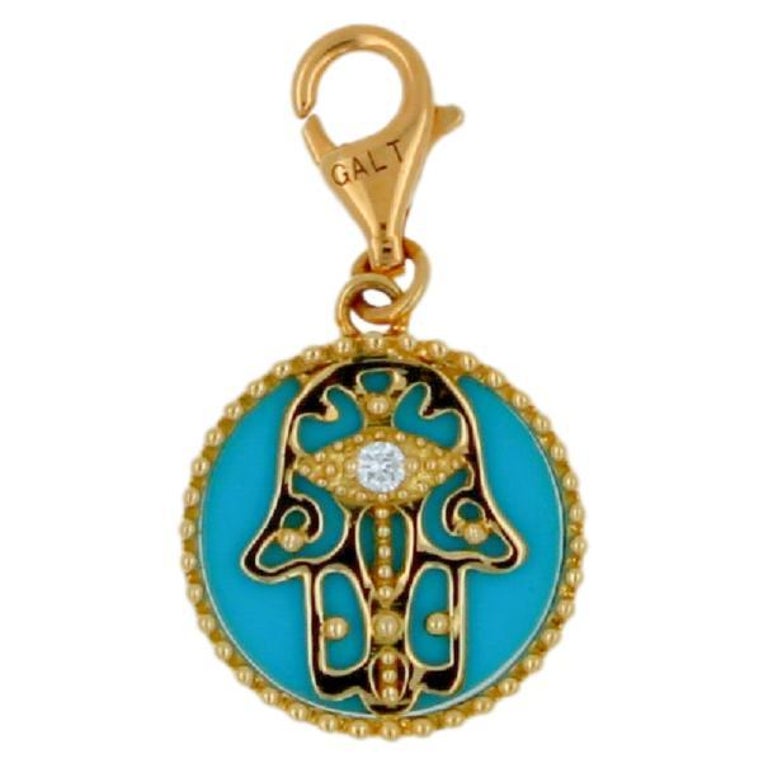 Diamond Blue Teal Turquoise Hamsa Hand Palm 18 Karat Yellow Gold ...