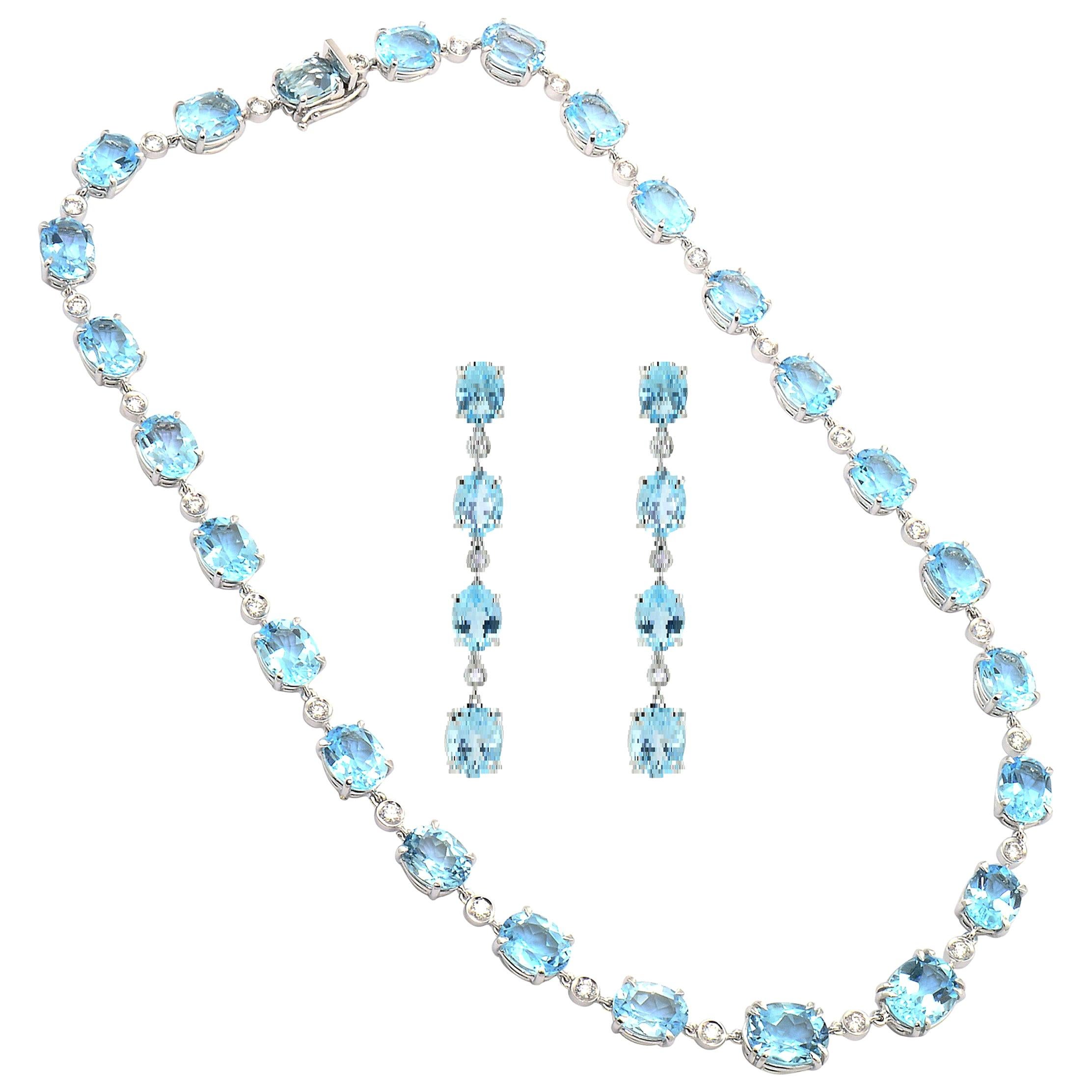 Diamond Blue Topaz 18 Karat White Gold Necklace For Sale at 1stDibs