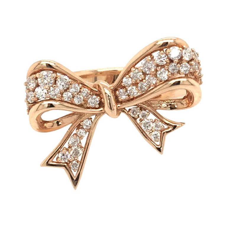 Diamond Bow Ring Rose Gold with Box For Sale at 1stDibs