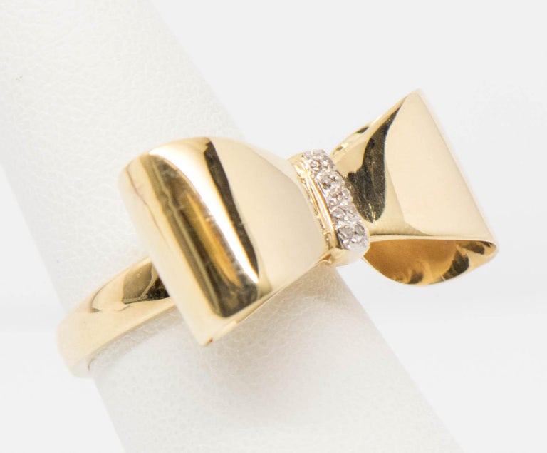 Diamond Bow-Tie 18 Karat Yellow Gold Ring at 1stDibs | diamond bow tie ring