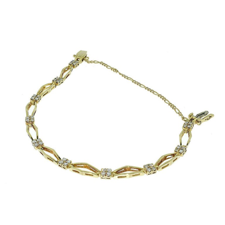 Diamond Box Chain Double Link Yellow Gold Bracelet at 1stDibs