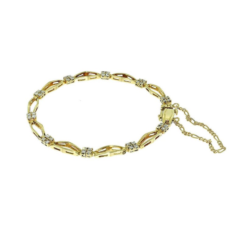 Diamond Box Chain Double Link Yellow Gold Bracelet at 1stDibs