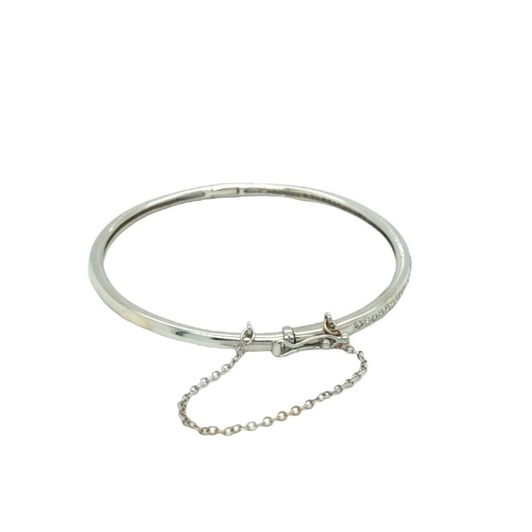 Diamond Bracelet Bangle with Security Chain 14k White Gold For Sale at ...