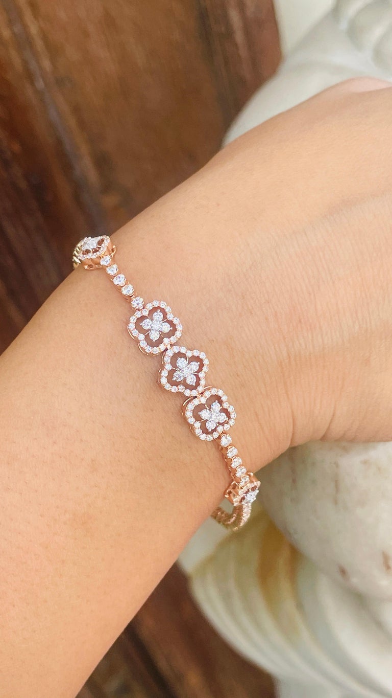 Stunning Floral Diamond Bracelet in 14K Rose Gold For Sale at 1stDibs