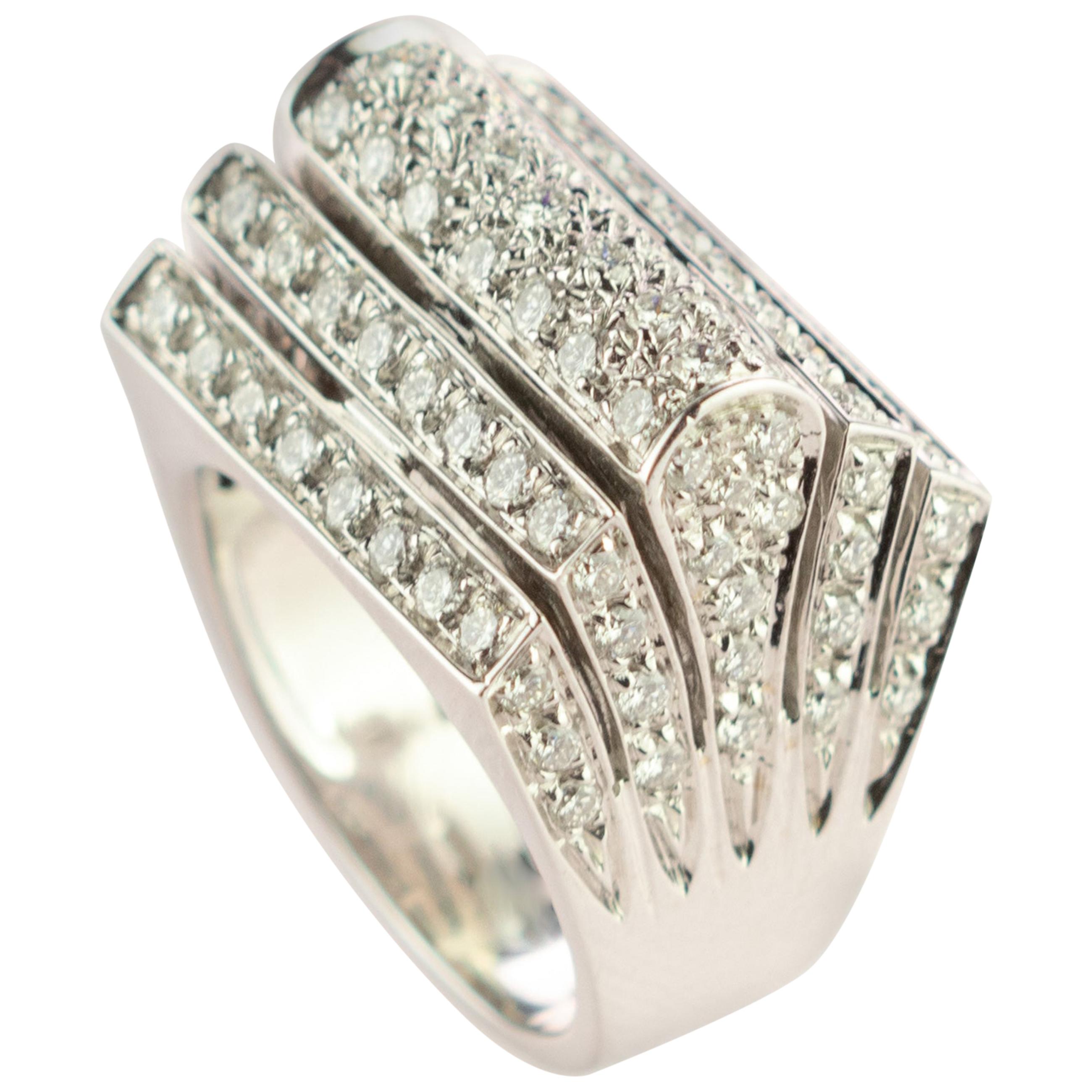 Emerald Diamond 18 Karat White Yellow Gold Pyramid Cocktail Aig