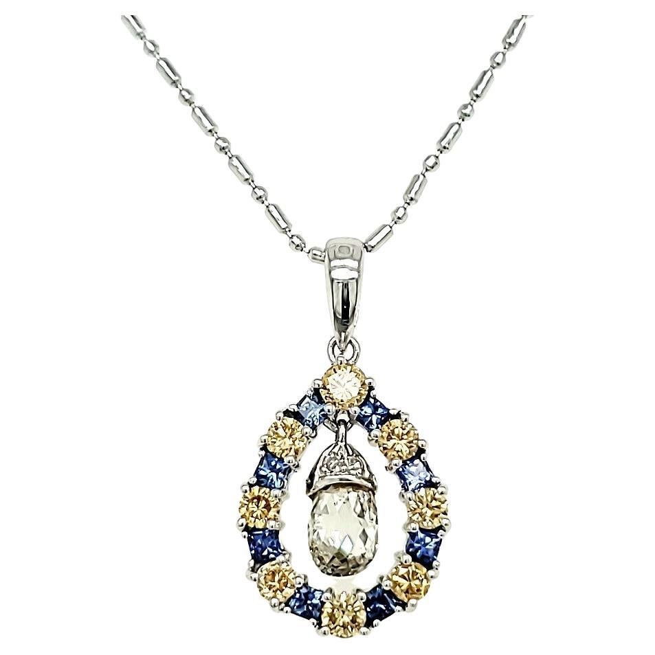 Diamond Briolette Pendant with Diamonds and Sapphire Surround For Sale ...