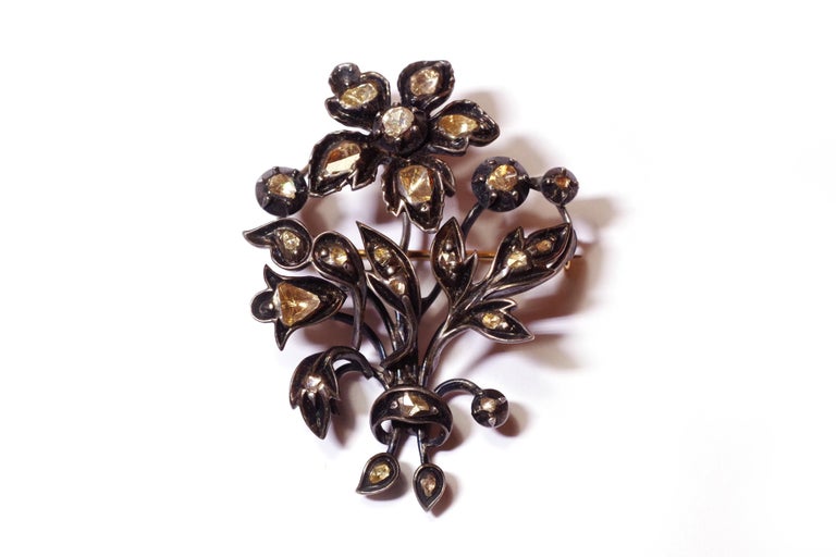 Diamond Brooch Branch Flowers in Rose Gold 18 Karats and Silver For ...
