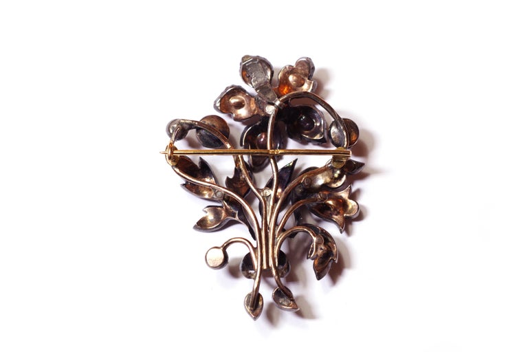 Diamond Brooch Branch Flowers in Rose Gold 18 Karats and Silver For ...