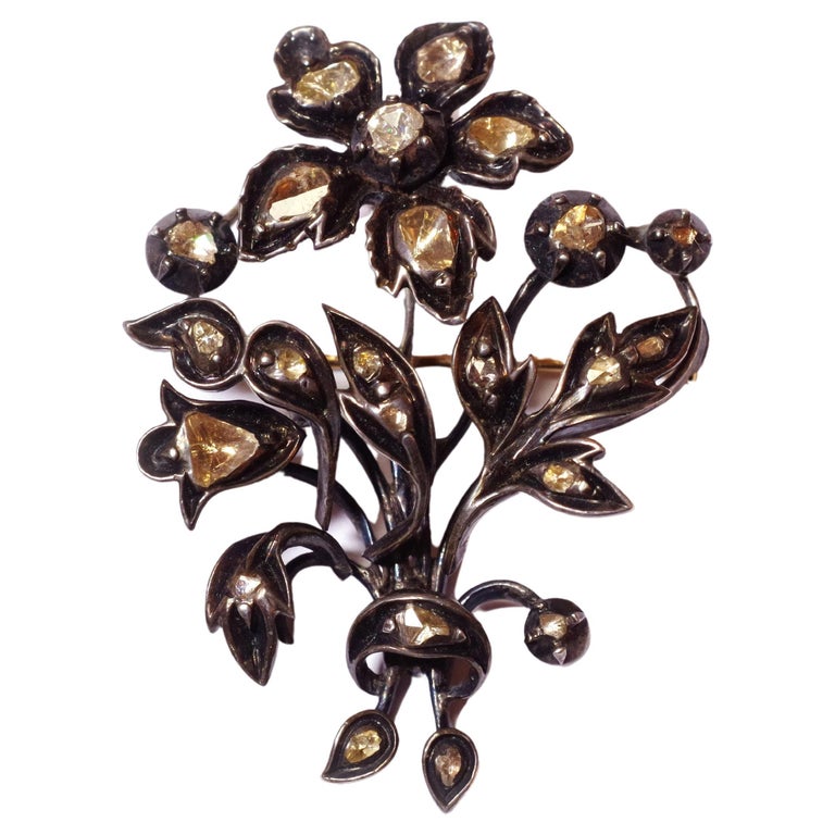 Diamond Brooch Branch Flowers in Rose Gold 18 Karats and Silver For ...