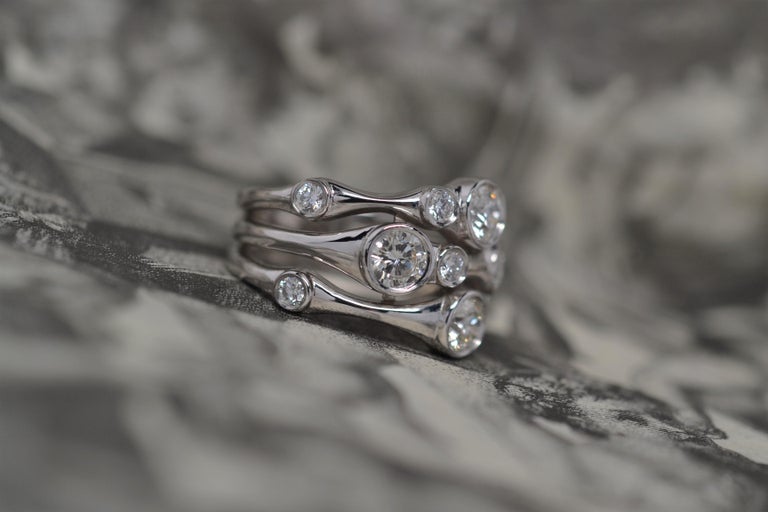 Diamond Bubble Ring Set in 14K White Gold, 1.38 Carats For Sale at 1stDibs