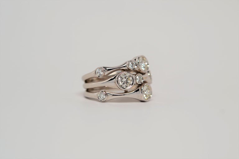 Diamond Bubble Ring Set in 14K White Gold, 1.38 Carats For Sale at 1stDibs