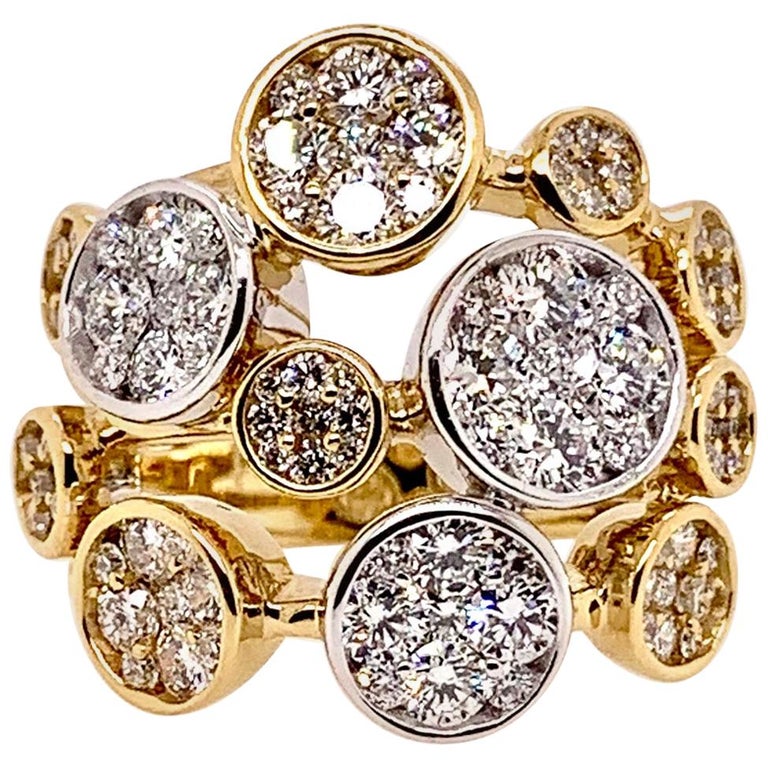 Diamond Bubbles Cocktail Ring in 18k Yellow and White Gold For Sale at ...