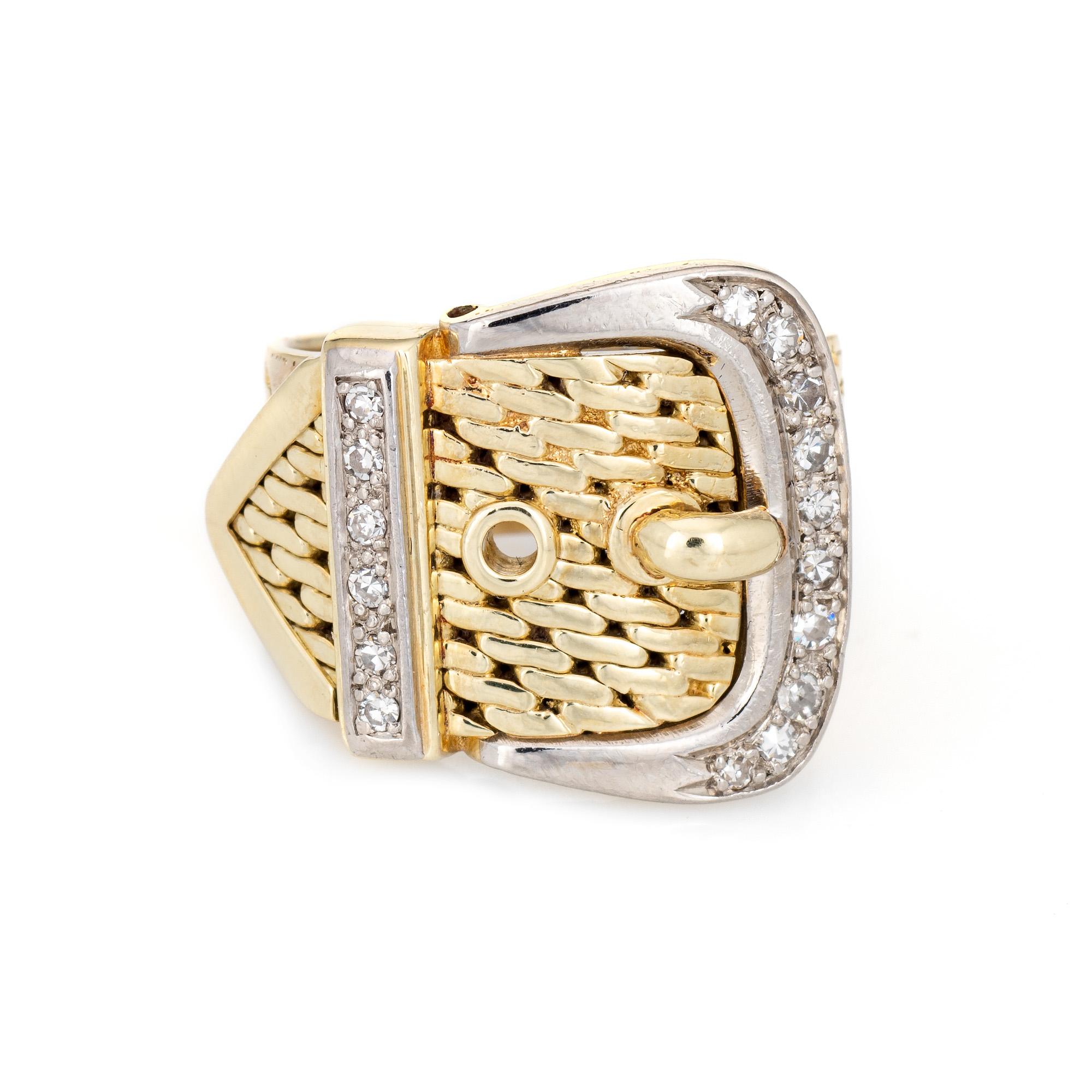Diamond Buckle Ring Vintage 14k Yellow Gold Wide Band Estate Jewelry at ...