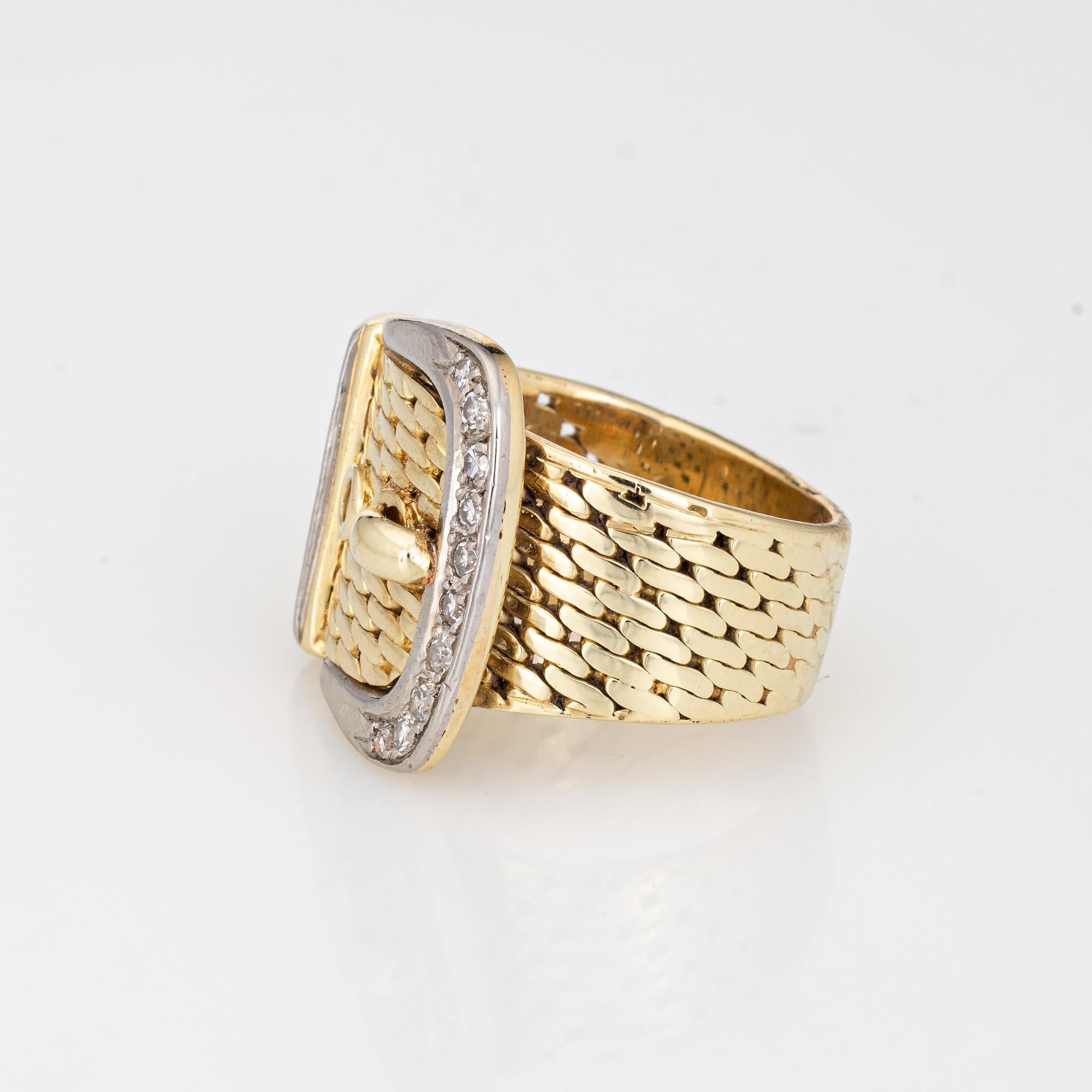 Diamond Buckle Ring Vintage 14k Yellow Gold Wide Band Estate Jewelry at ...