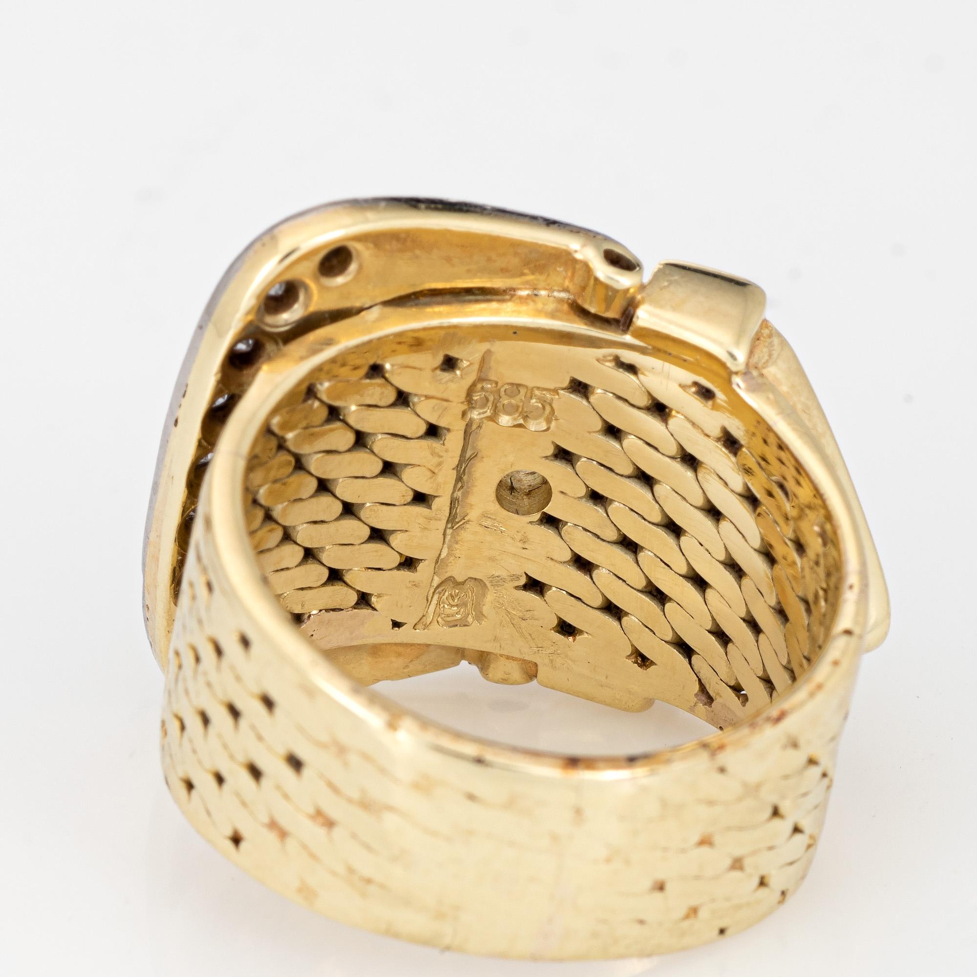 Diamond Buckle Ring Vintage 14k Yellow Gold Wide Band Estate Jewelry at ...