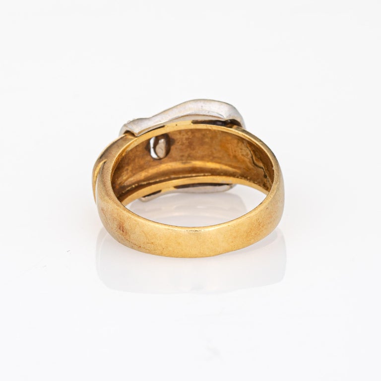 Diamond Buckle Ring Vintage 18k Yellow Gold Wide Band Estate Jewelry ...