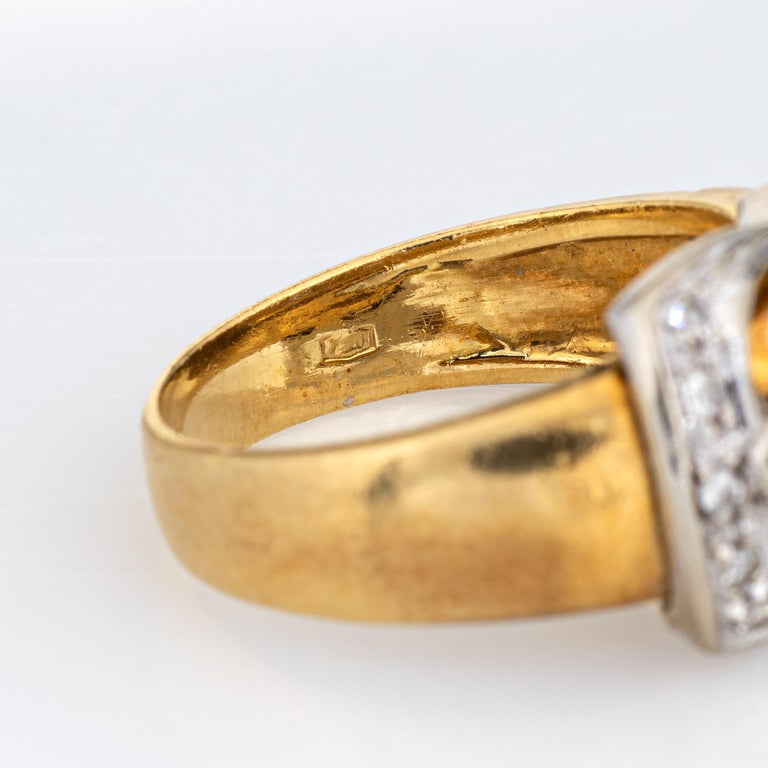 Diamond Buckle Ring Vintage 18k Yellow Gold Wide Band Estate Jewelry ...