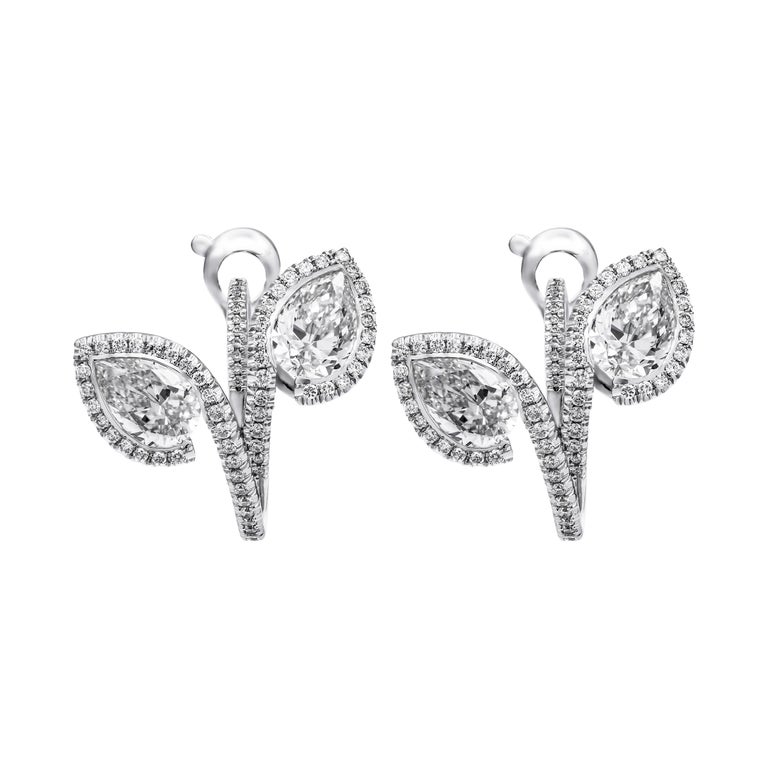 Diamond Bypass Pear Shape Hoop Earrings For Sale at 1stDibs