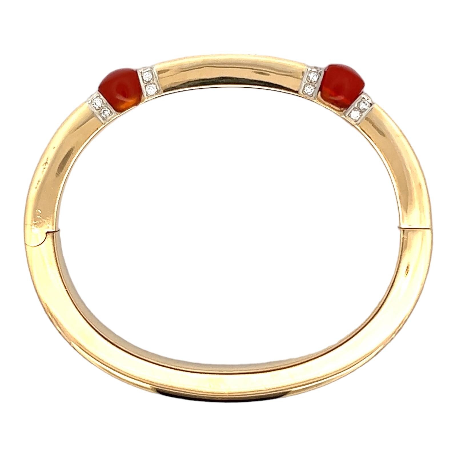 Diamond Carnelian 18 Karat Yellow Gold Square Vintage Hinged Bangle ...
