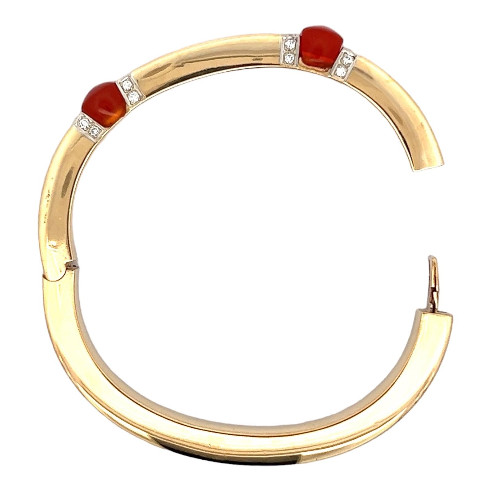 Diamond Carnelian 18 Karat Yellow Gold Square Vintage Hinged Bangle ...